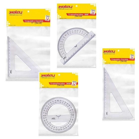Kit 4un Transferidor Esquadro Escolar Matemática Geometria - Waleu ...