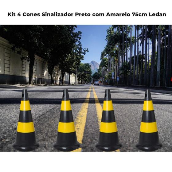 Kit 4und Cone De Sinalização Preto e Amarelo 75cm LEDAN - Cone de ...