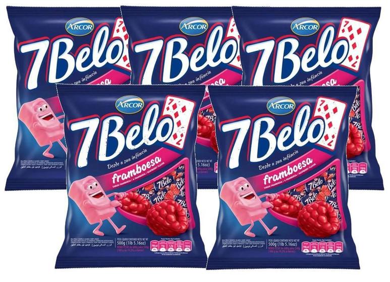 Kit 5 Bala Mastigavel Arcor 7 Belo Framboesa Pacote 500G - Balas ...