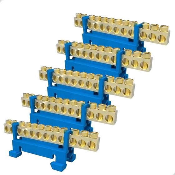 Kit 5 Barramento Borneira Neutro 12 Vias Azul 1,5-16mm² - Enerbras ...