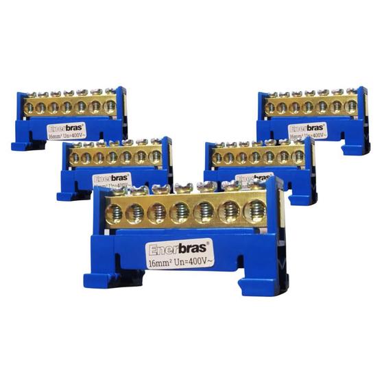 Kit 5 Barramento Borneira Neutro 7 Vias Azul 1,5-16mm² - Enerbras ...