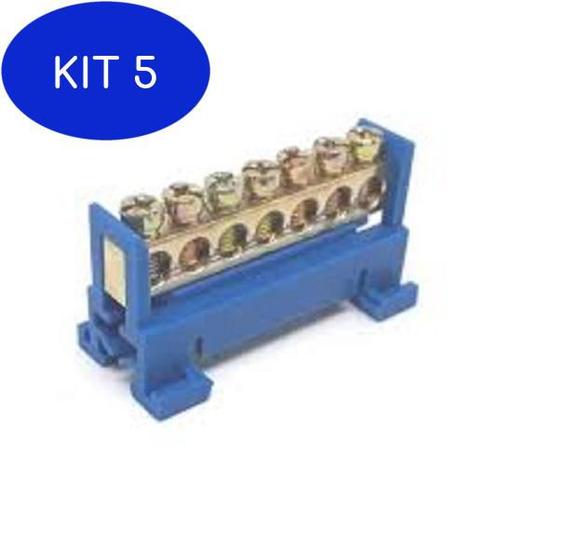 Kit 5 Barramento Trilho Din Borneira Neutro 7 Vias Azul - Enerbras ...