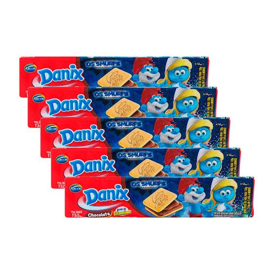 Kit 5 Biscoito Recheado Danix Smurfs Sabor Chocolate 130g - Biscoito / Bolacha - Magazine Luiza