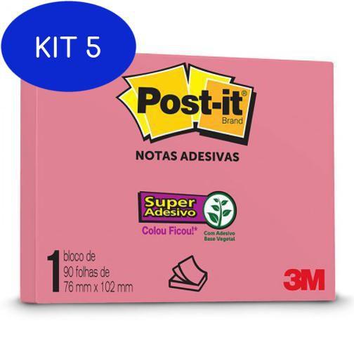 Kit 5 Bloco Post-It 657 Pink Com 90 Folhas 3M - Bloco Adesivo / Post-it ...
