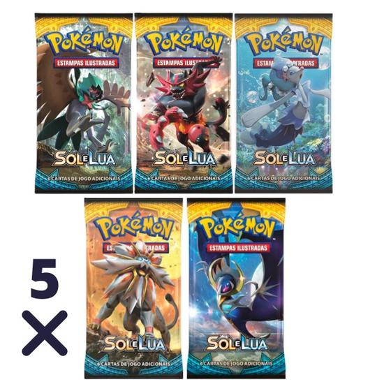 Kit 5 Booster Pokémon Tcg Sol e Lua 1 com Todas as Artes - Copag - Deck ...