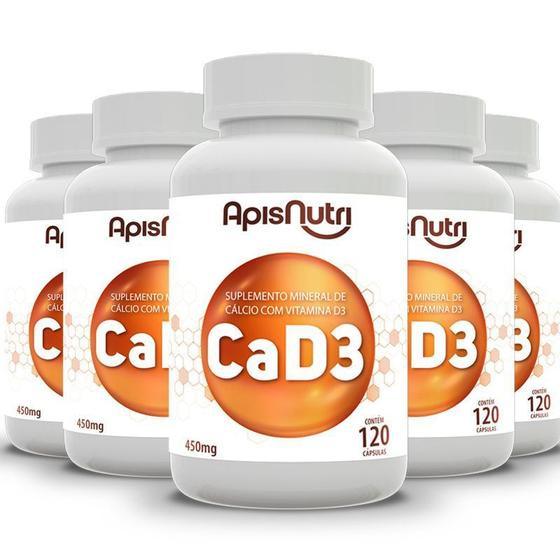 Kit 5 CA + D3 Cálcio + Vitamina D3 Apisnutri 120 cápsulas - Multivitamínico / Polivitamínico ...