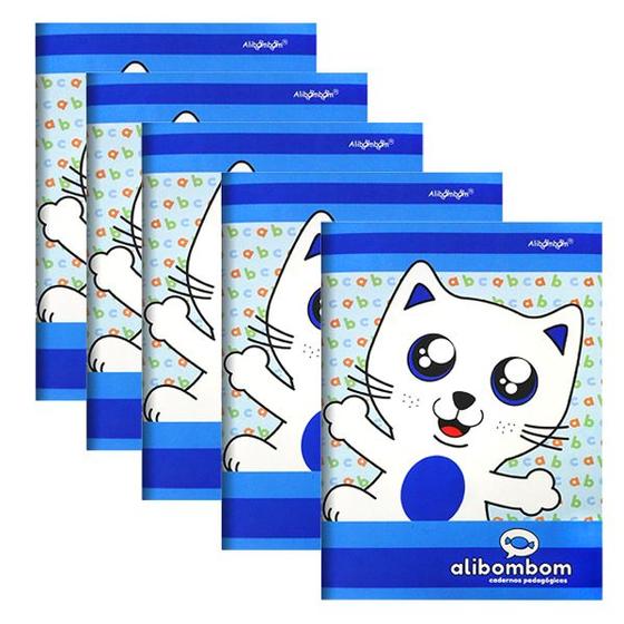 Kit 5 Cadernos 80 Folhas Alibombom Reforçado Azul Capa Dura - Caderno ...