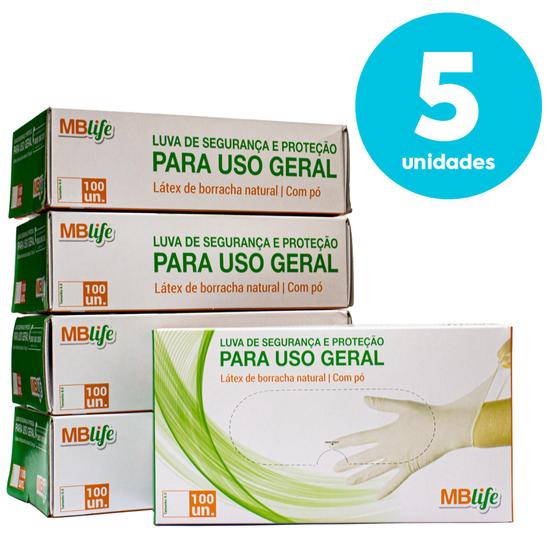 Kit 5 Caixas de Luvas Látex MBlife cor branca com pó - Luvas ...