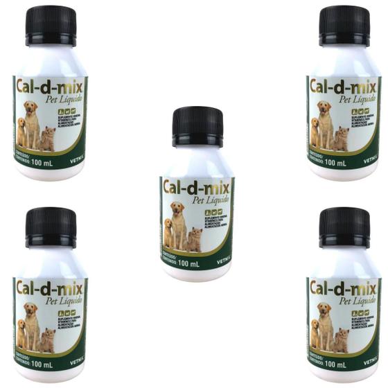 Kit 5 Cal-D-Mix 100Ml Suplemento Cães Gatos Vetnil - Vitaminas e ...