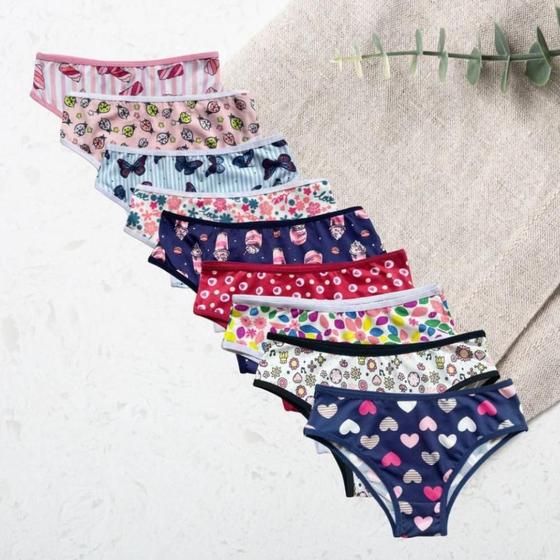 Kit 5 Calcinhas Infantil Menina em Microfibra com forro 100% Algodão ...