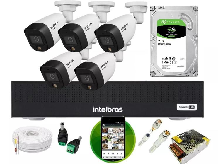 Kit 5 Câmeras Intelbras Fullcolor 1220 Dvr Intelbras Mhdx 3008-C + hd ...