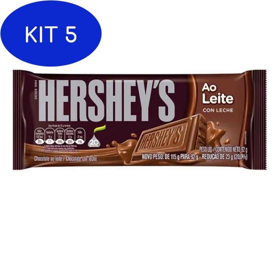 Kit 5 Chocolate Em Barra Hershey'S Tablete Ao Leite 92G - Chocolate ...