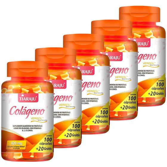 Kit 5 Colágeno Verisol com Vitaminas 100+20 cápsulas Tiaraju - Colágeno ...