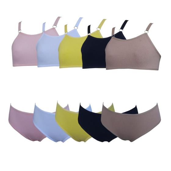 Kit 5 Conjunto Calcinha e Sutiã infantil Algodão Lisos - OPTE MODA ...