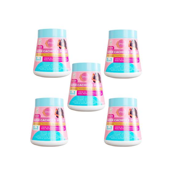 Kit 5 Creme para Pentear Fattore 2 em 1 Super Cachos com Óleo de Ricino ...