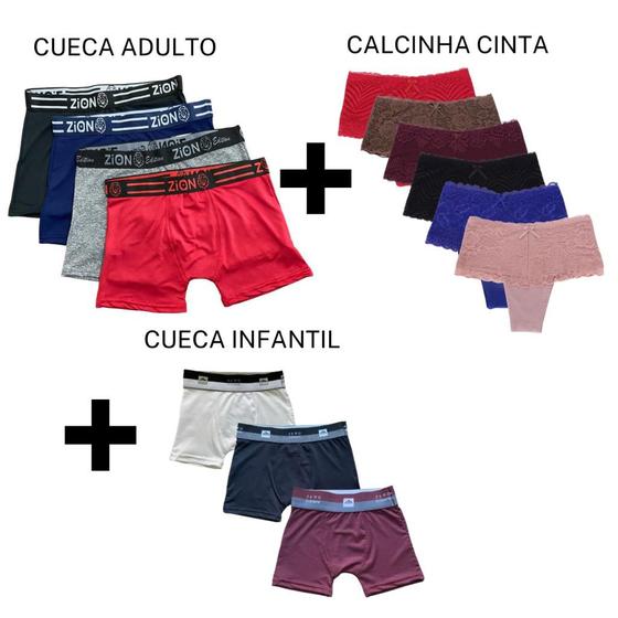 Kit 5 Cueca Box infantil + 5 Cueca Box Adulto + 5 Calcinhas Modeladoras ...