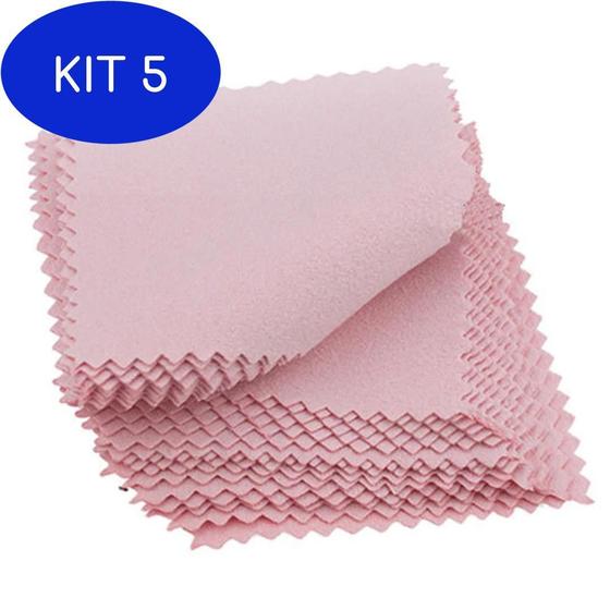 Kit 5 Flanelas Pano Mágico Limpa Prata Ouro Joias 8X8Cm 5 Un Rosa ...