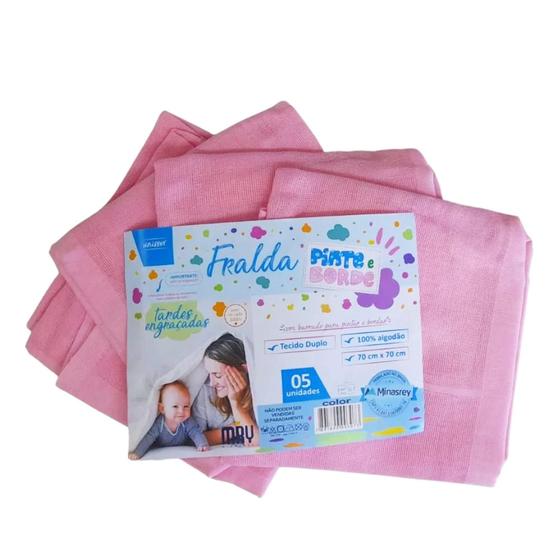 Kit 5 Fralda de Pano Pinte E Borde Luxo com Tecido Duplo com Barra para ...