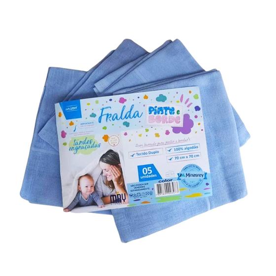 Kit 5 Fralda de Pano Pinte E Borde Luxo com Tecido Duplo com Barra para ...
