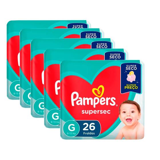 Kit 5 Fralda Descartavel Pampers Supersec Pacotão G - 130 Unidades ...