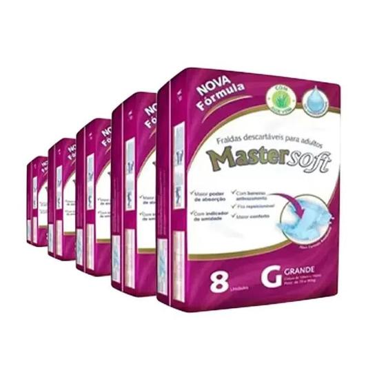 Kit 5 Fraldas Geriátricas Mastersoft Regular G - 40 Unidades - Fralda ...