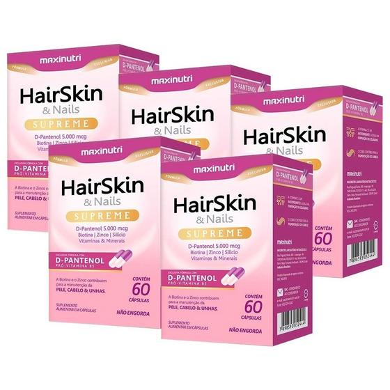 Kit 5 Hair Skin & Nails Supreme 60 Cápsulas Maxinutri - Biotina - Magazine Luiza