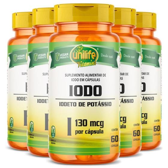 Kit 5 Iodo Iodeto De Potássio Unilife 60 Cápsulas - Suplemento Potássio ...