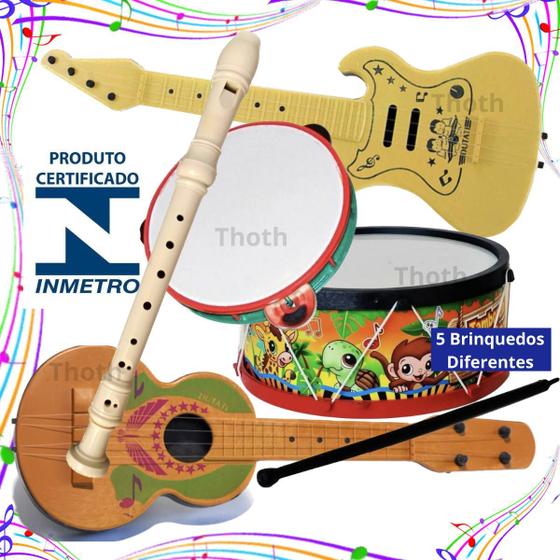 Kit 5 Itens Violão Pandeiro Flauta Tambor Brinquedo Infantil - Dutati ...