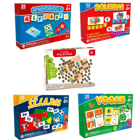 Kit 5 Jogos Alfabetização Escolar Ler E Escrever Formar Palavras