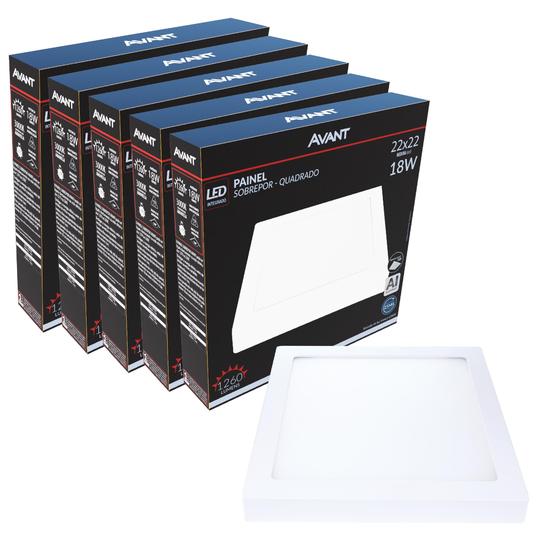 KIT 5 Luminária Painel Plafon Led Quadrado Sobrepor Teto 18W Luz Branco Frio 6500K - AVANT ...