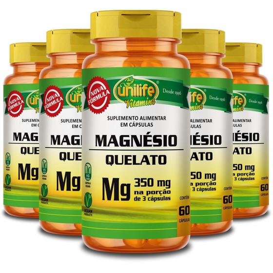Kit 5 Magnésio Quelato Unilife 60 Cápsulas - Cloreto de Magnésio / Magnésio Dimalato - Magazine ...