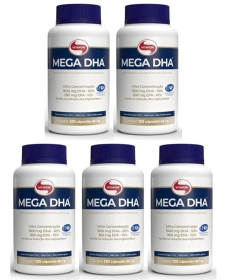 Kit 5 Mega DHA 1500mg Vitafor 120 cápsulas - Ômega 3 / Óleo de Peixe - Magazine Luiza