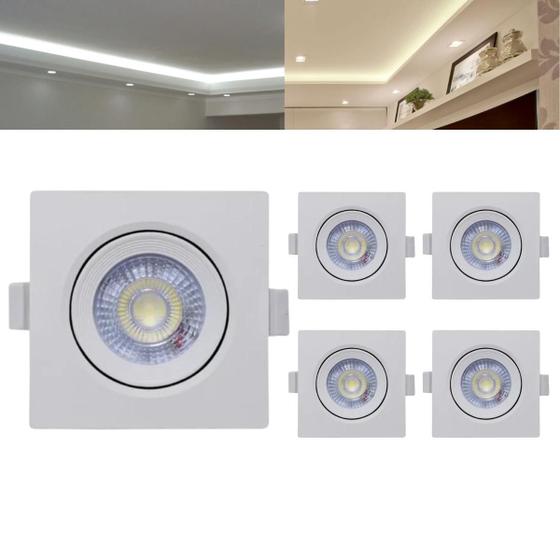 Kit 5 Mini Luminária Led Spot SMD Quadrado De 3w (Branco) De Teto Com ...