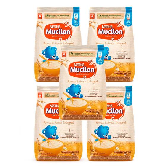 Kit 5 Mucilon Arroz e Aveia Integral Cereal Infantil Sachê 180g ...