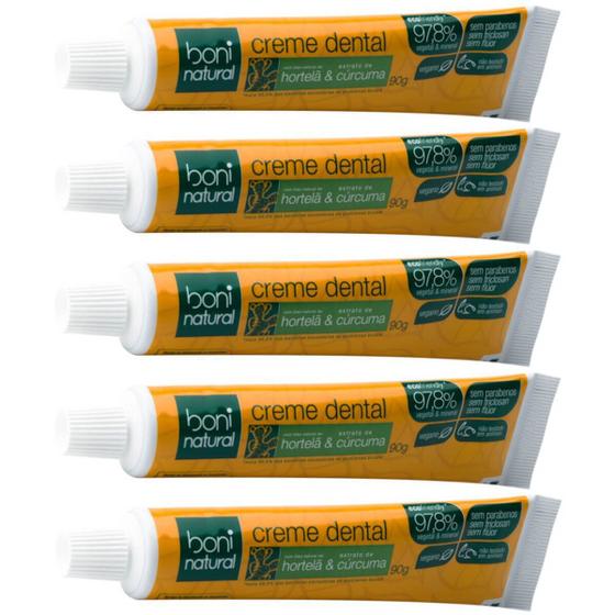 kit 5 Pasta Dente Natural Vegana Boni Hortela e Curcuma - BONI NATURAL ...