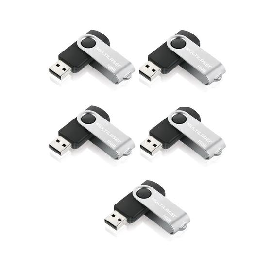 Kit 5 Pen Drives 16 Gb Twist Multilaser USB 2.0 Preto e prata - PD588 ...