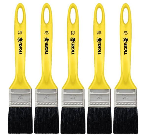 Kit 5 Pincel Trinchas Para Pintura Tigre Media 519 1 1/2 Polegadas Cerda Preta Esmalte Madeira ...