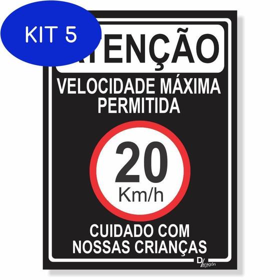 Kit 5 Placa De Sinalização Velocidade Máxima 20Km - Ps1Mm 15X20Cm - D ...