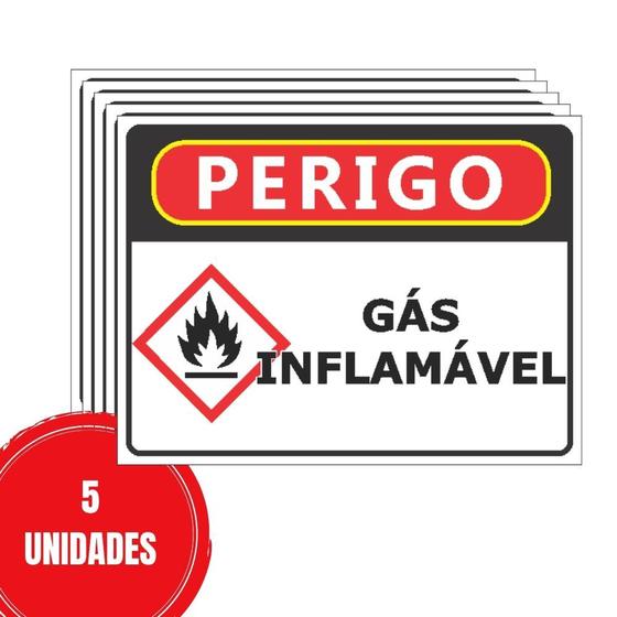 Kit 5 Placa Perigo Gás Inflamável 20x15cm - Personalize - Placa de ...
