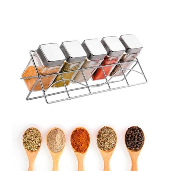 Kit 5 Porta Condimentos Tempero Quadrado Vidro C Suporte - EURO HOME ...