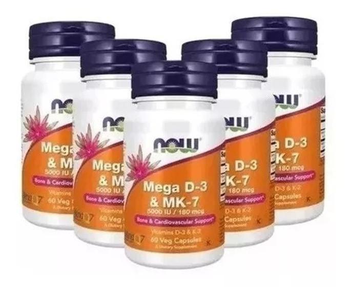 Kit 5 Potes Mega D3 & Mk-7 Now Foods Vitamina D3 (5000 Ui) - Vitaminas ...