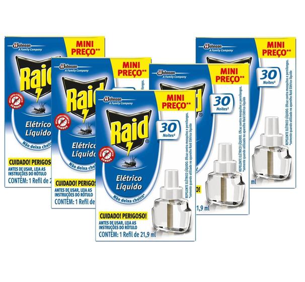 Kit 5 Refil Raid Eletrico Liquido Mata Mosquito 30 Noite - Scj Johnson ...