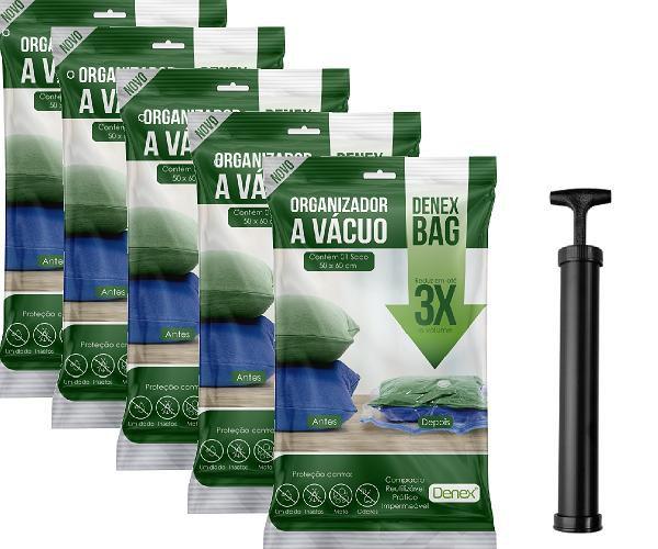 Kit 5 Sacos a Vácuo Organizador de Roupas 3 Menor + 2 Médio + Bomba ...
