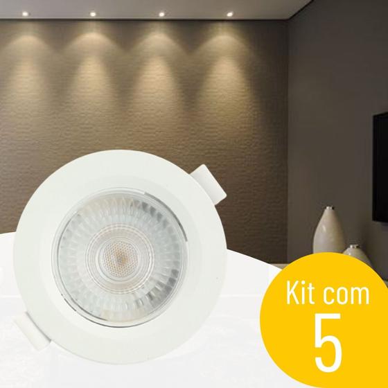 Kit 5 Spot Luminária Led 7w Embutir Redondo 3000k Branco Quente ...
