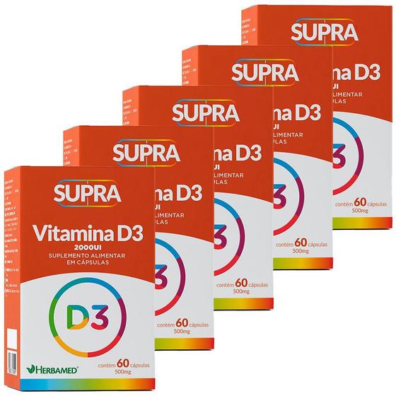 Kit 5 Supra Vitamina D3 2000 UI 60 Cápsulas Herbamed - Vitaminas A-Z ...