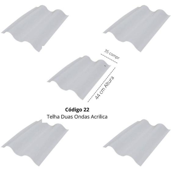 Kit 5 Telha Plástica Transparente 44x35 Acrílica Duas Ondas - SDX ...