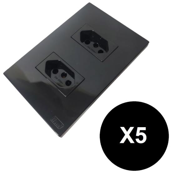 Kit 5 Tomada Dupla 20A 250V 4x2 Blux Recta Preto Gloss - Tomadas - Magazine Luiza