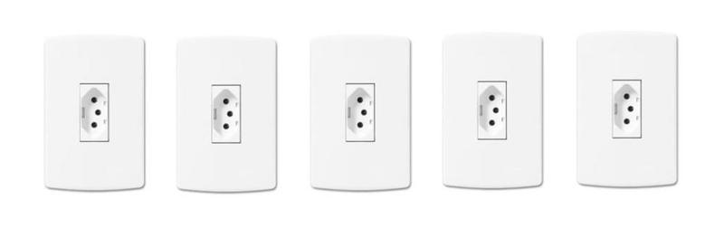 KIT 5 Tomada Padrao 10A + Placa 4X2 Vertical Branco - ALUMBRA - Espelho ...