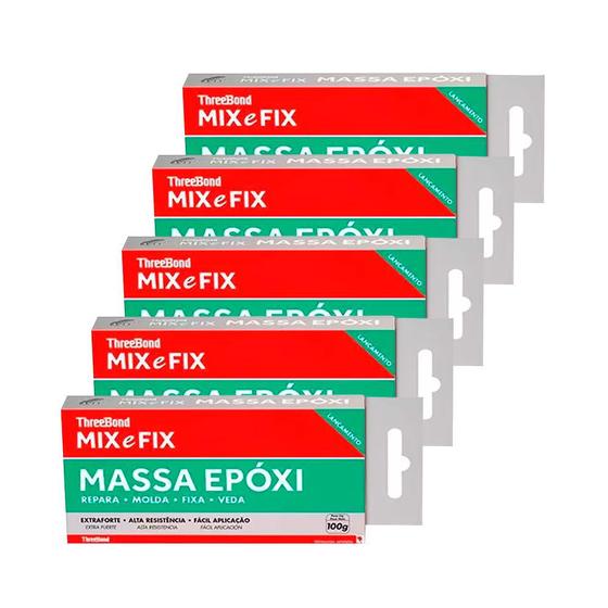 Kit 5 Und Massa Epóxi Three Bond Mix E Fix Extra Forte Resistente 100g ...