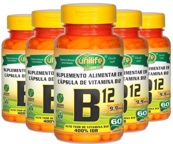 kit 5 Vitamina B12 - Cianocobalamina 60 cap - 450mg - Unilife Vitamins ...
